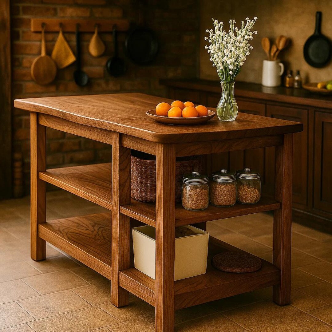 Rustic Solid Wood Kitchen Island – Handmade Farmhouse Prep Table With ...