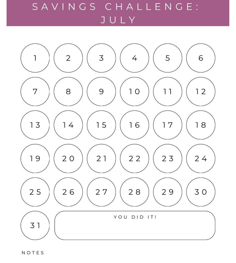 Savings Challenge Printable Template - Etsy