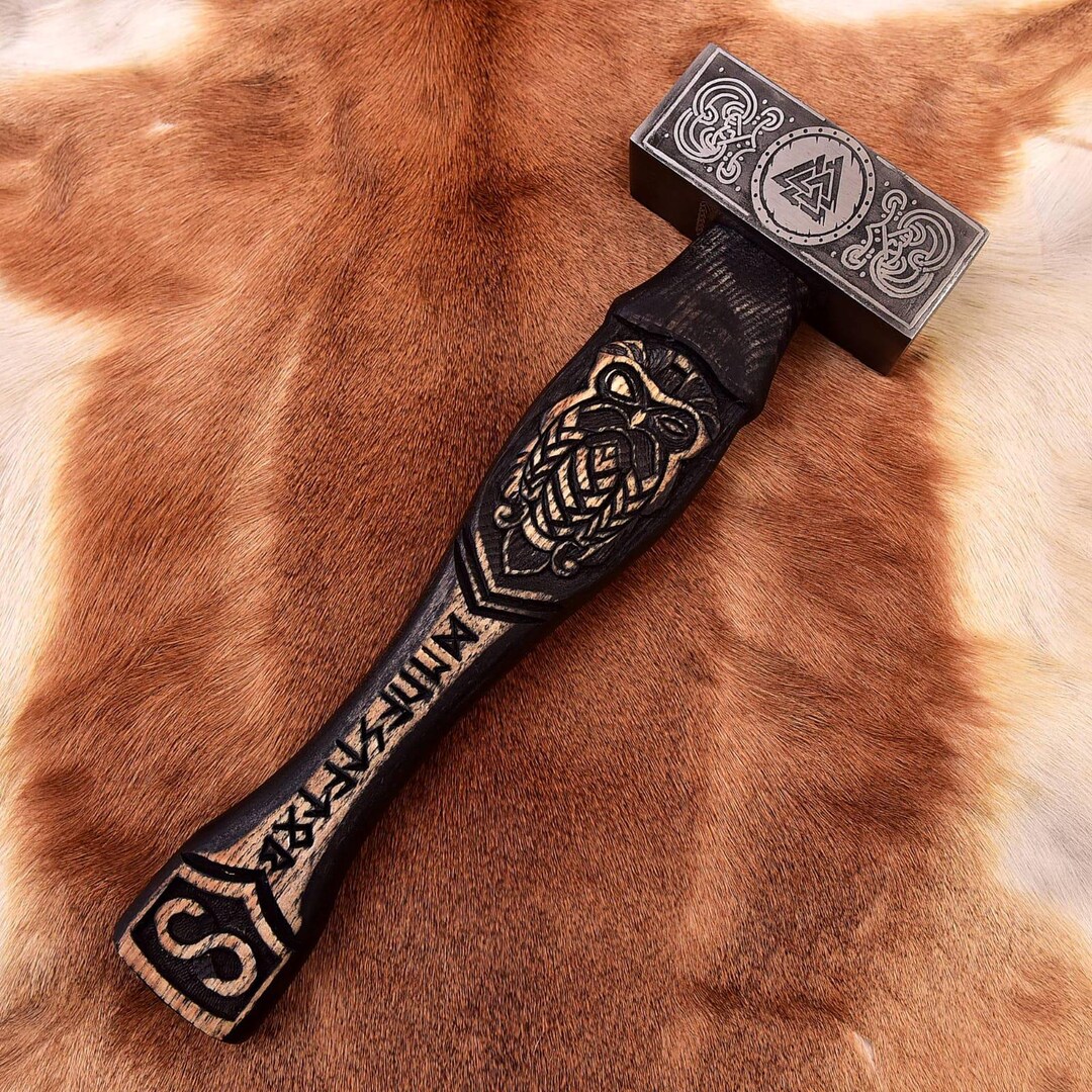 Custom Handmade Norse War Hammer With Carved Viking Handle | Unique ...