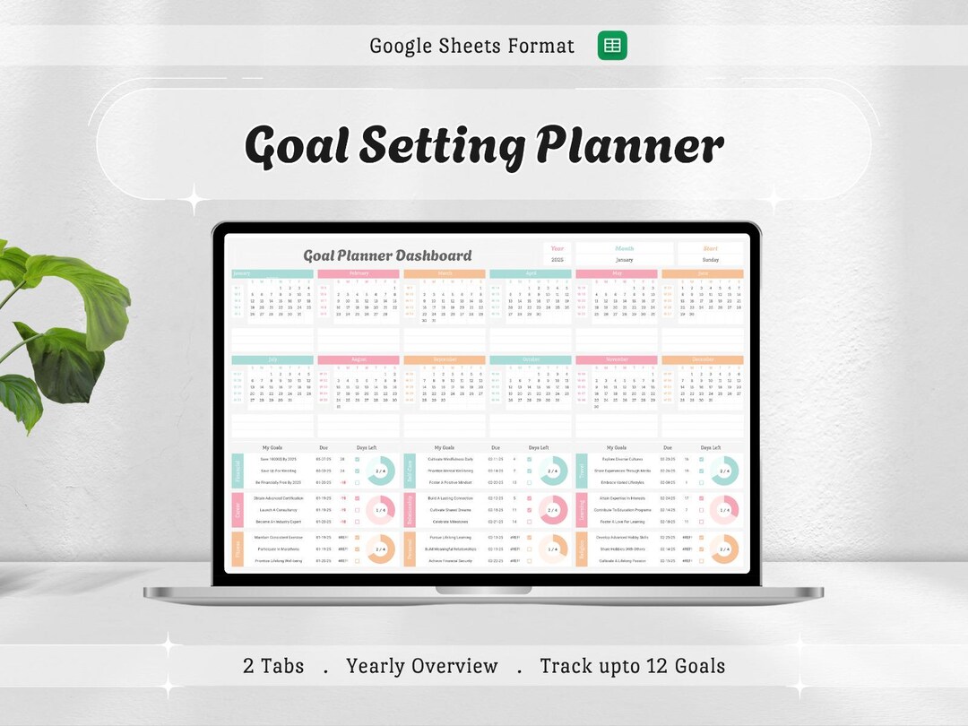 Goal Setting Planner, Google Sheets Spreadsheet, Annual Goal Dashboard ...
