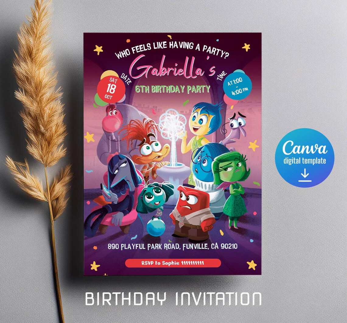 Inside Out 2 Birthday Invitation, Insideout Printable Invitation, Movie ...