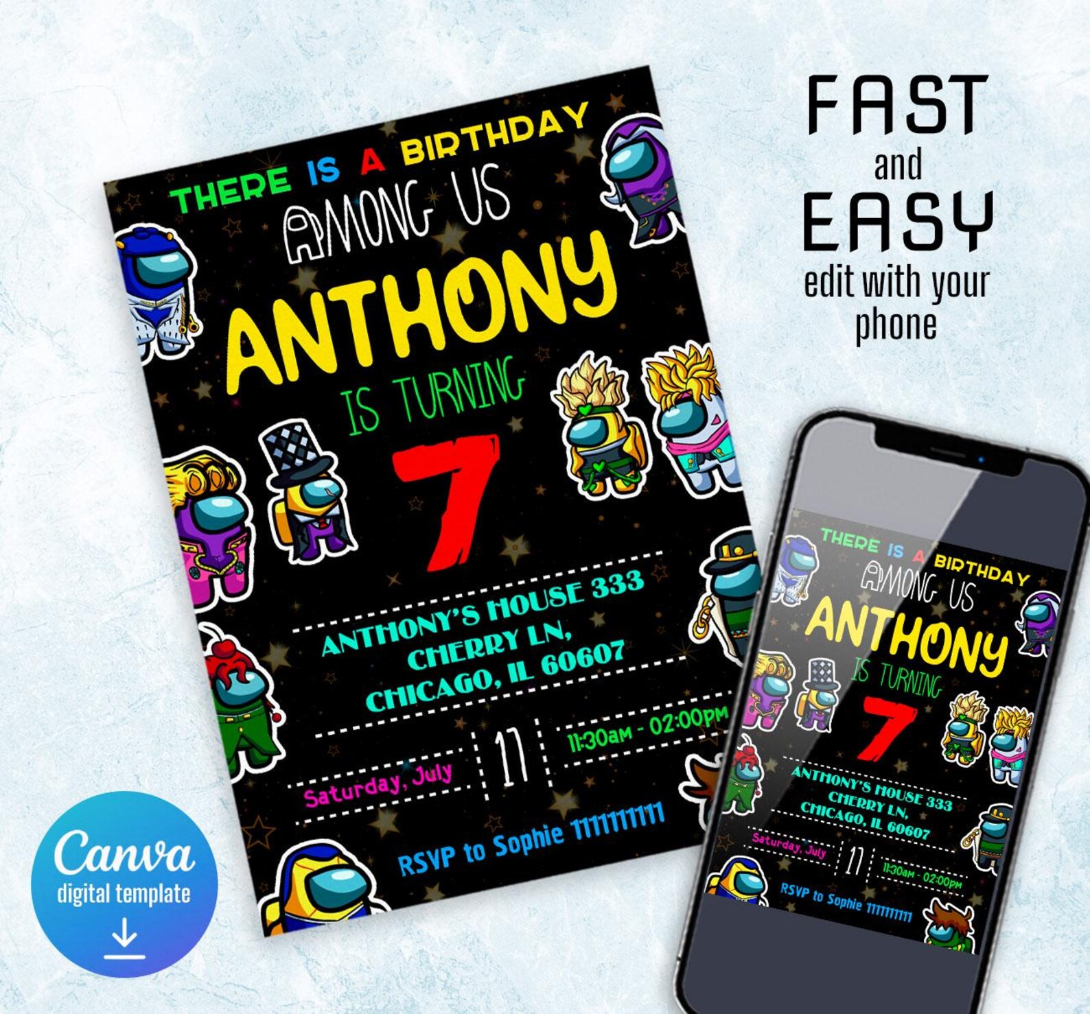 Among Us Birthday Party Invitation Template, Among Us Birthday Invitate ...