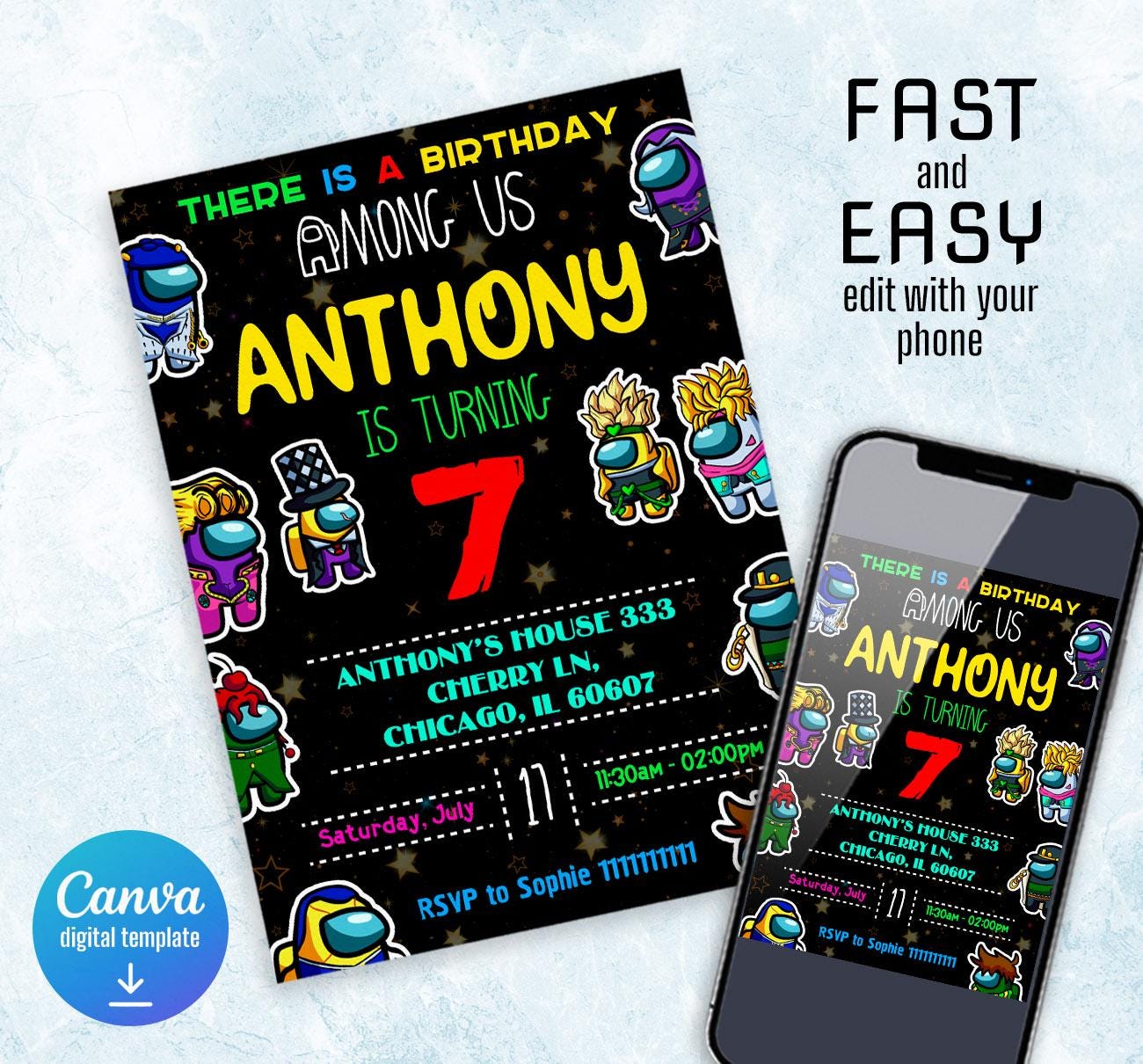 Among Us Birthday Party Invitation Template, Among Us Birthday Invitate ...