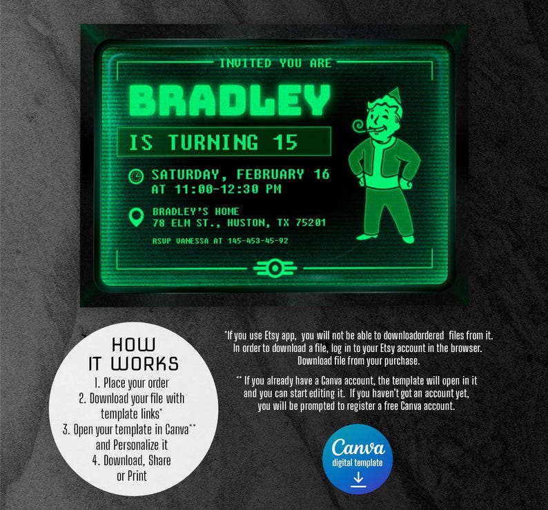 Fallout Birthday Invitation, Printable Invitation, Party Invite ...
