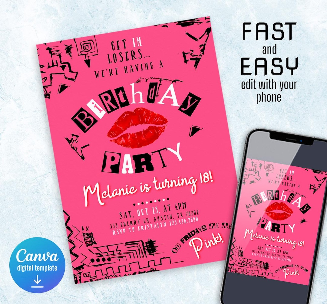 Printable Mean Girls Invitation Birthday, Editable Invitation ...