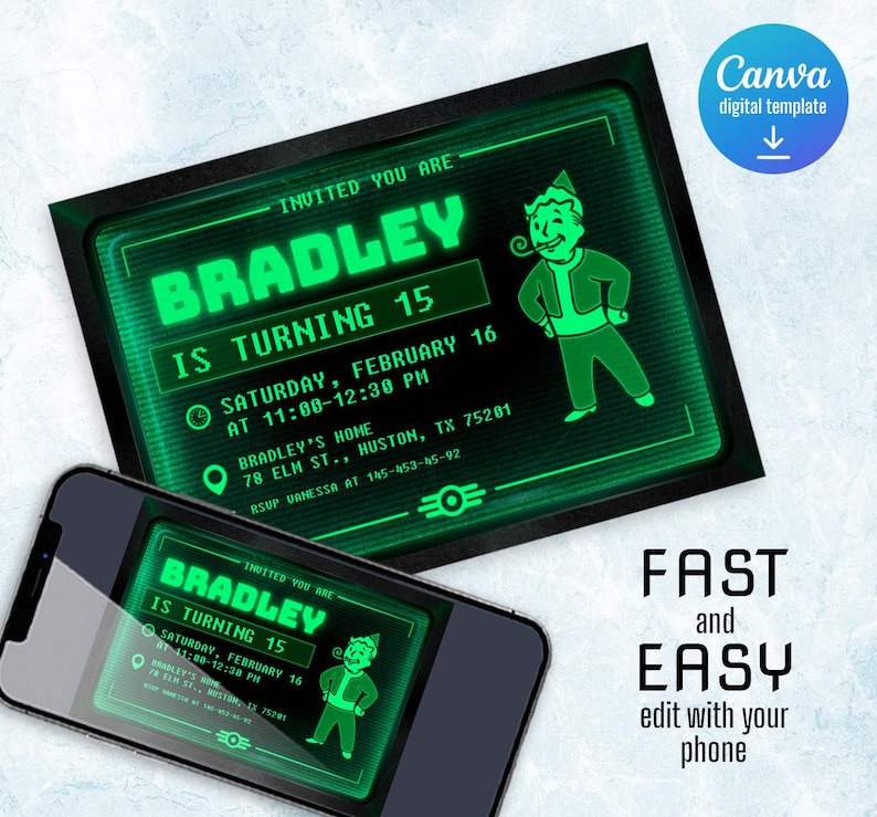 Fallout Birthday Invitation, Printable Invitation, Party Invite ...