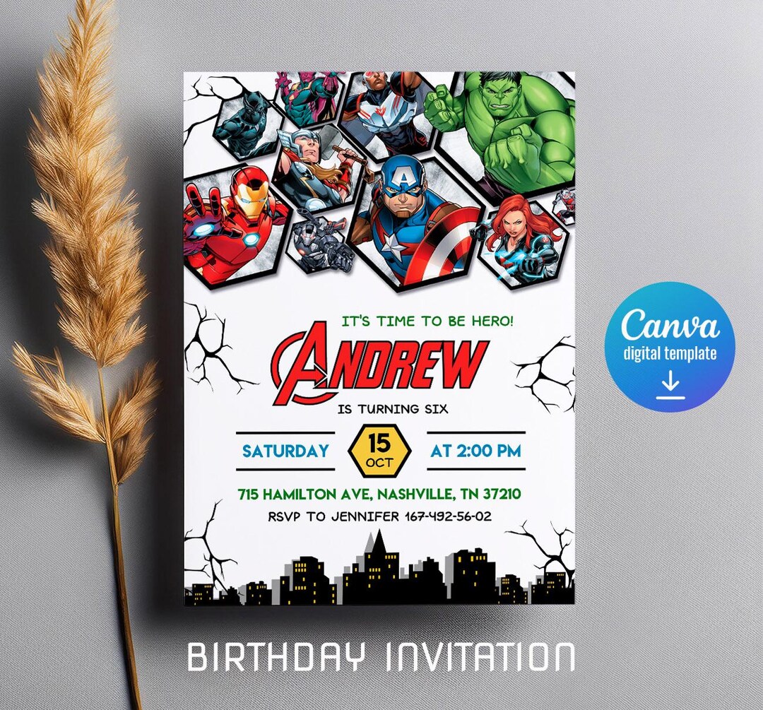 Printable Boy Birthday Invite, Super Hero Editable Party Invitation ...
