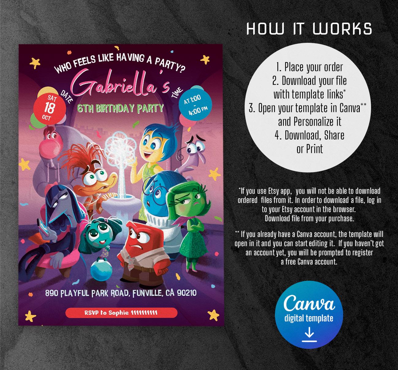 Inside Out 2 Birthday Invitation, Insideout Printable Invitation, Movie Party Invite Template ...