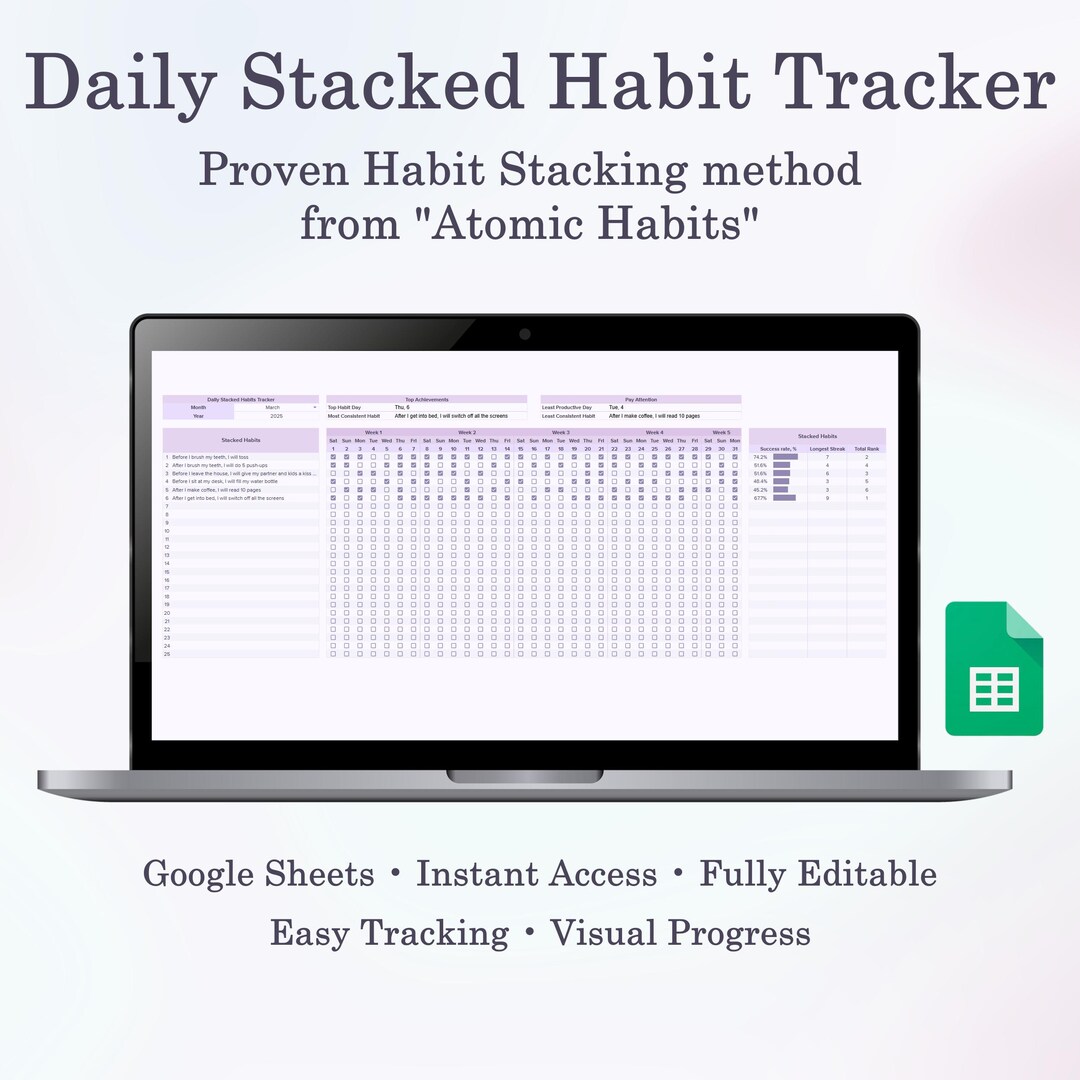 Daily Habit Stacking Tracker – Google Sheets Template for Building ...