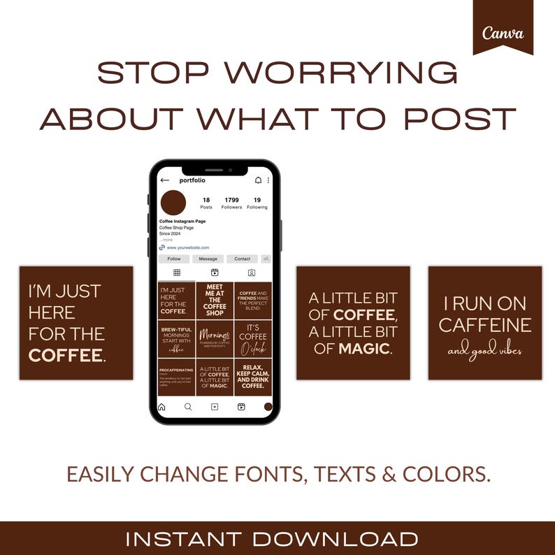 Coffee Quotes Instagram Posts, 50 Coffee Shop Page Instagram Templates ...