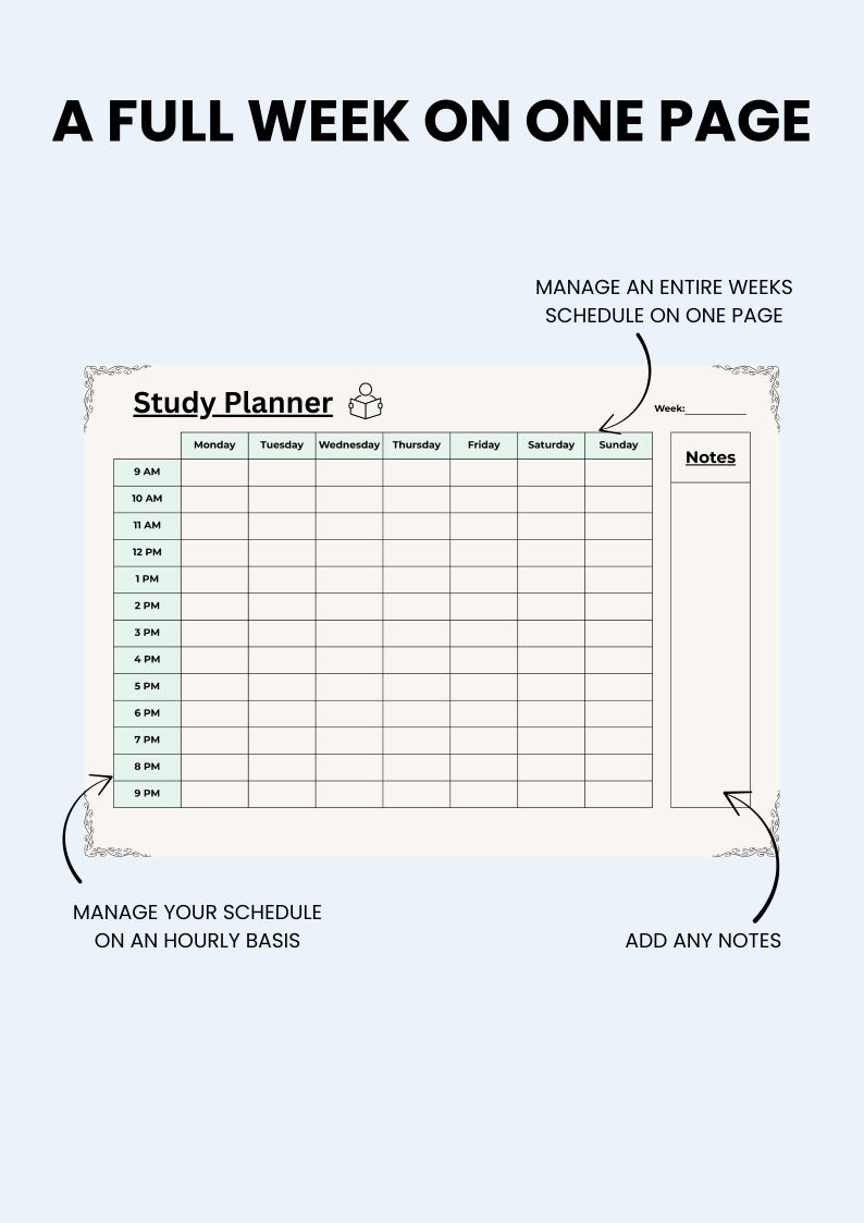 Printable Revision Timetable | Weekly Study Planner for Students | A4 ...
