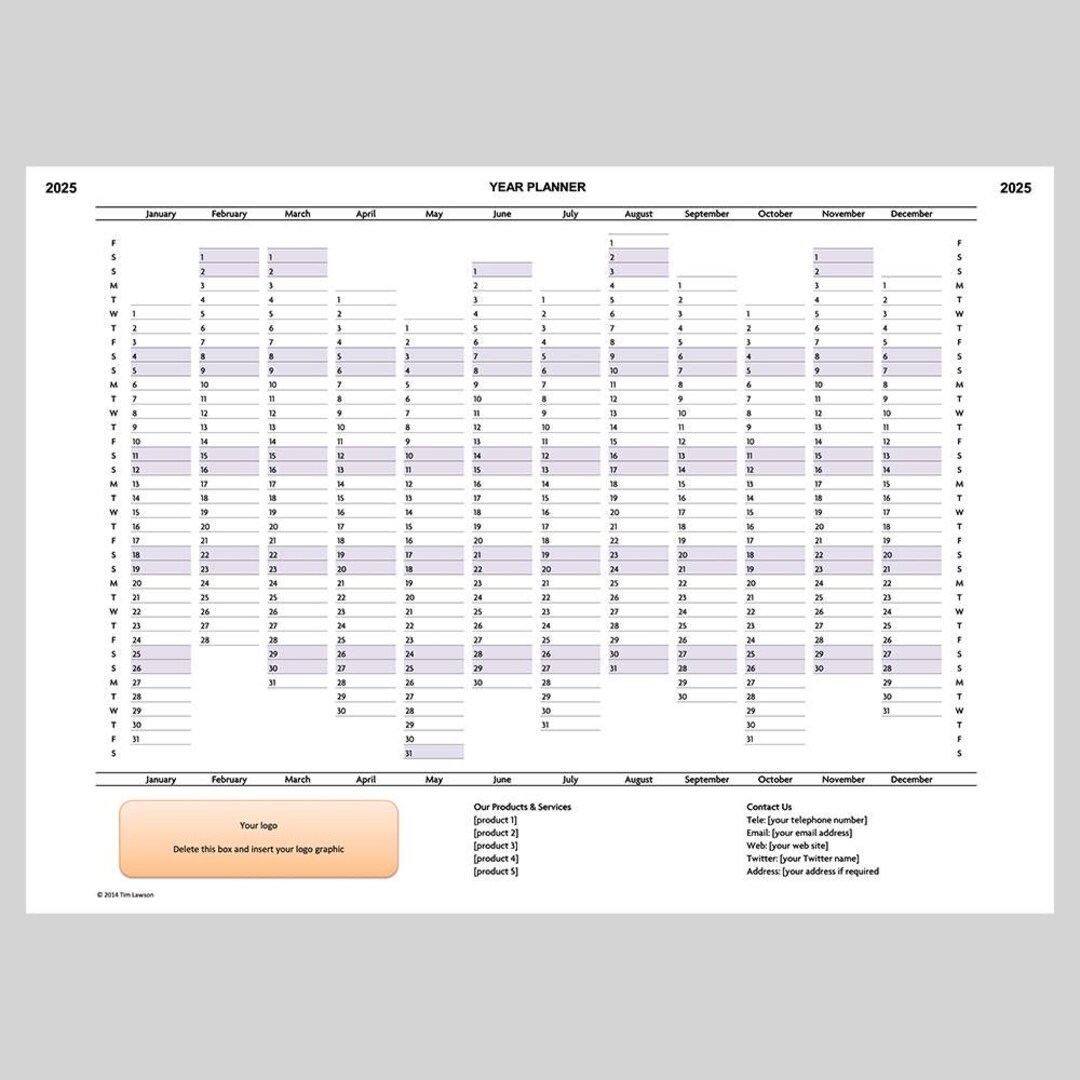 2025 Year Planner Calendar Excel Template - Etsy