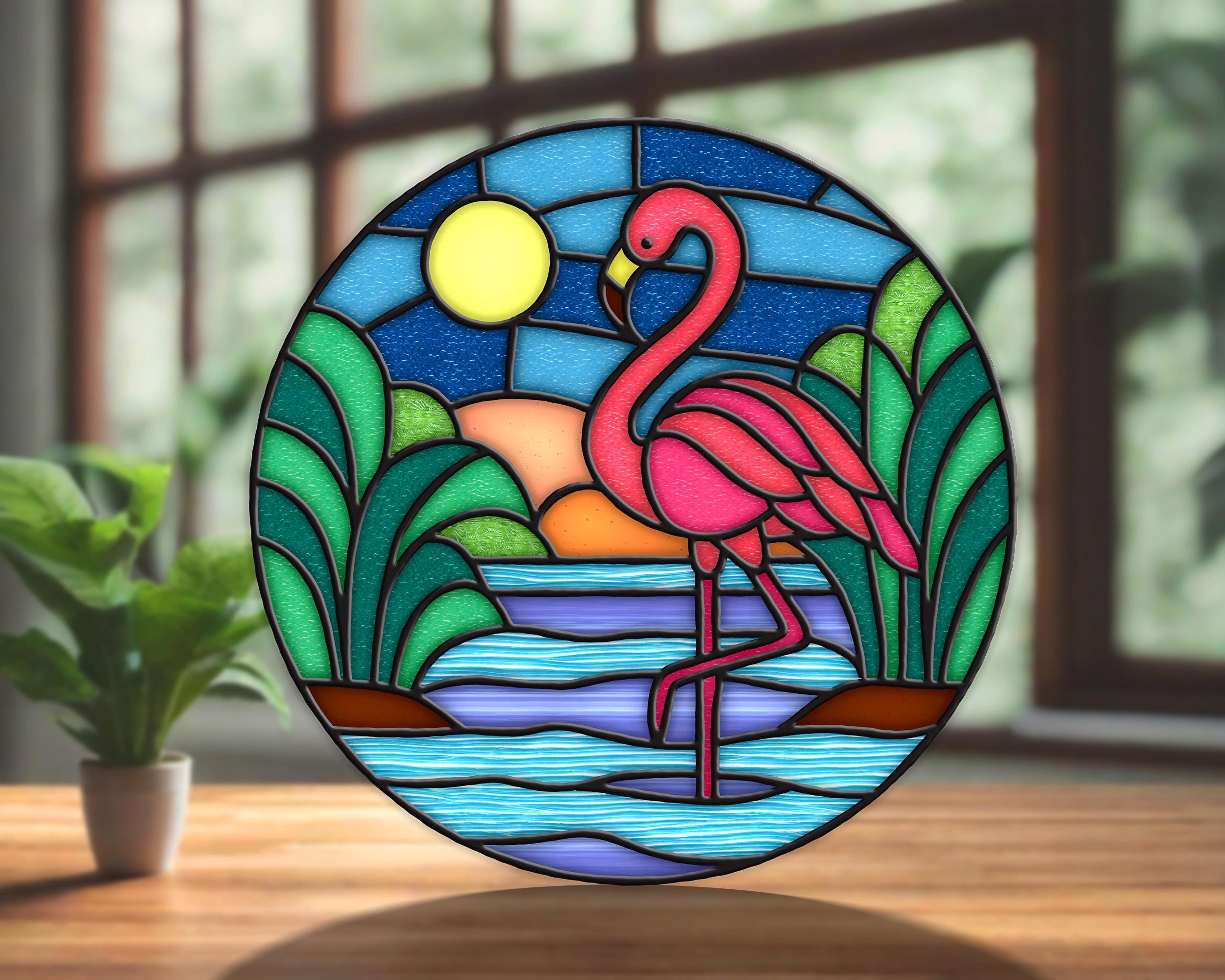 Pink Flamingo Stained Glass Pattern PDF, Swamp Window Hanging ...