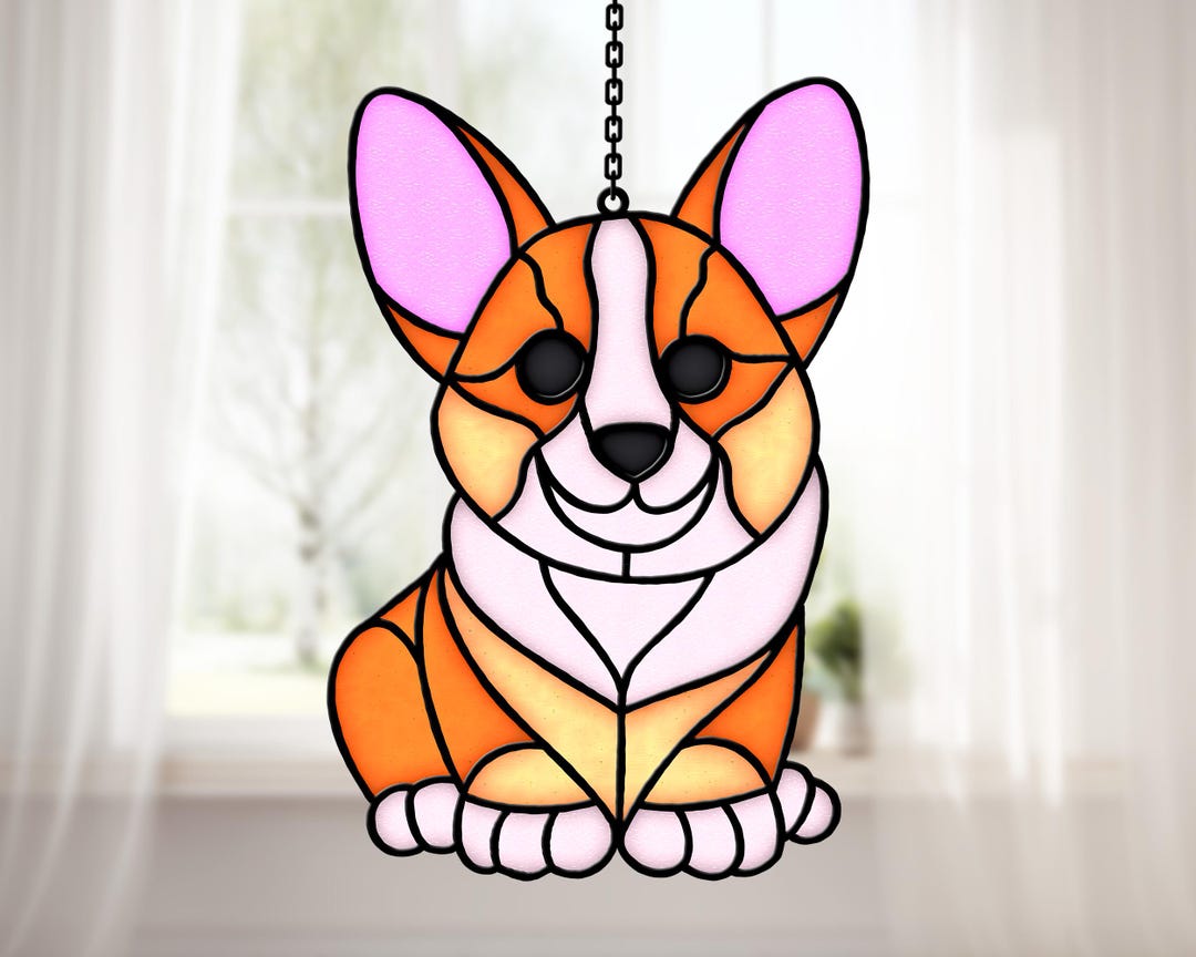 Adorable Corgi Stained Glass Pattern PDF, Dog Lover Hanging Suncatcher ...