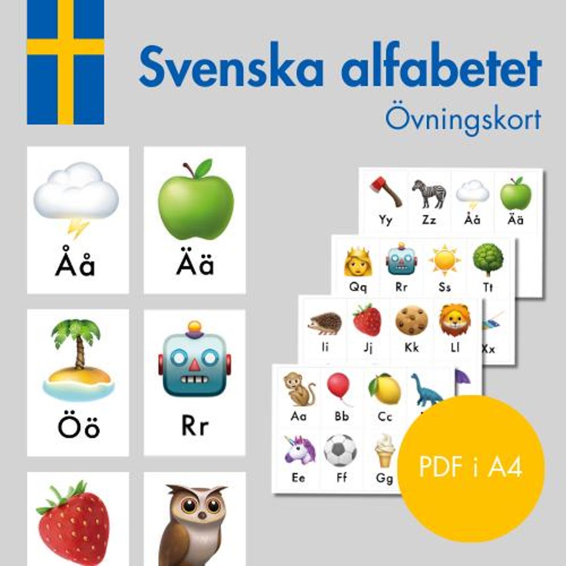 ABC Svenska Alfabetet - Att Skriva Ut - Bokstäver Med Bilder - Swedish ...