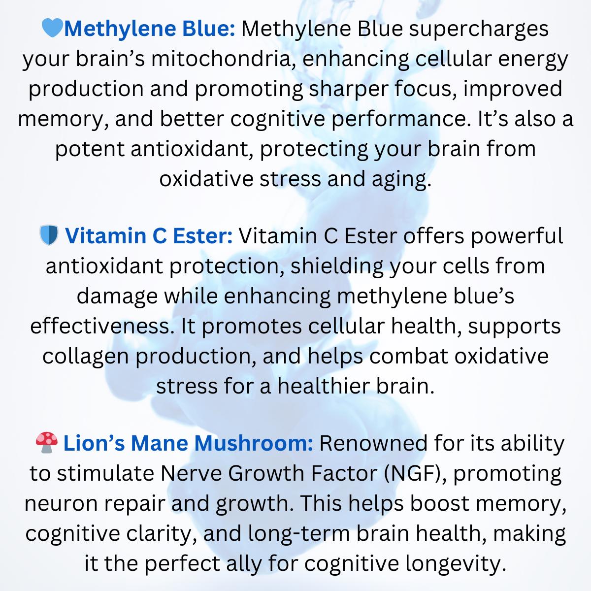 Methylene Blue Capsules With 13mg Methylene Blue + Lions Mane + Vitamin ...