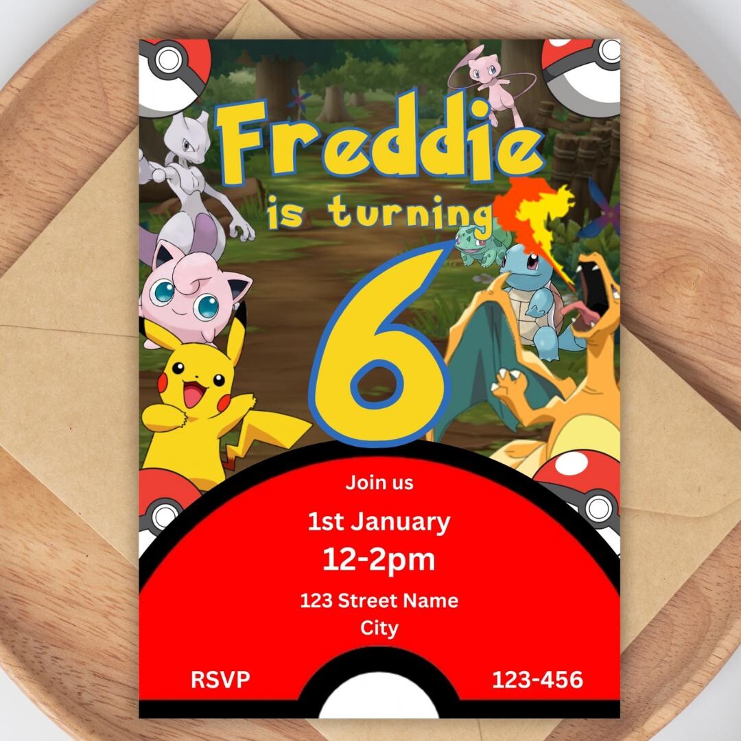 Pokémon Editable Birthday Invitation | Printable Party Invitation ...