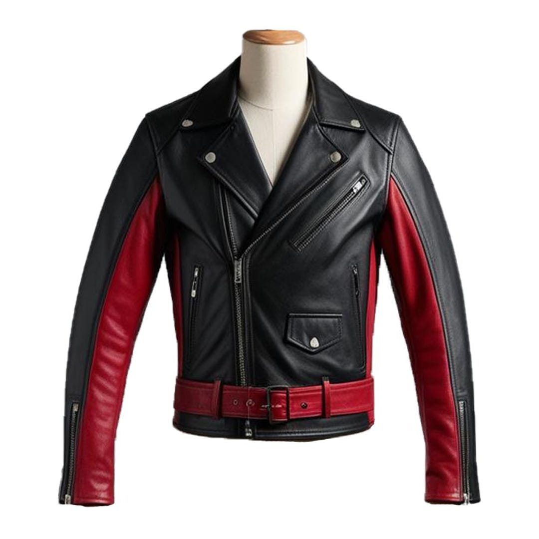 Rebel Rider Leather Jacket, Black & Red Jacket, Bold Motor Jacket, Dual ...