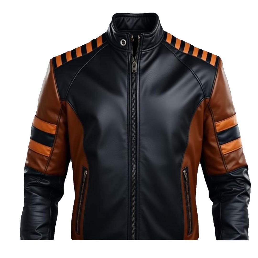Classic Two-tone Leather Jacket, Retro Sport Leather Jacket, Vintage ...