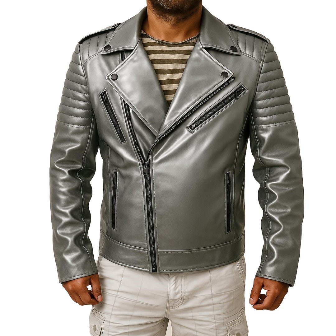 Futuristic Leather Biker Jacket - Silver Biker Jacket - Classic Silver ...