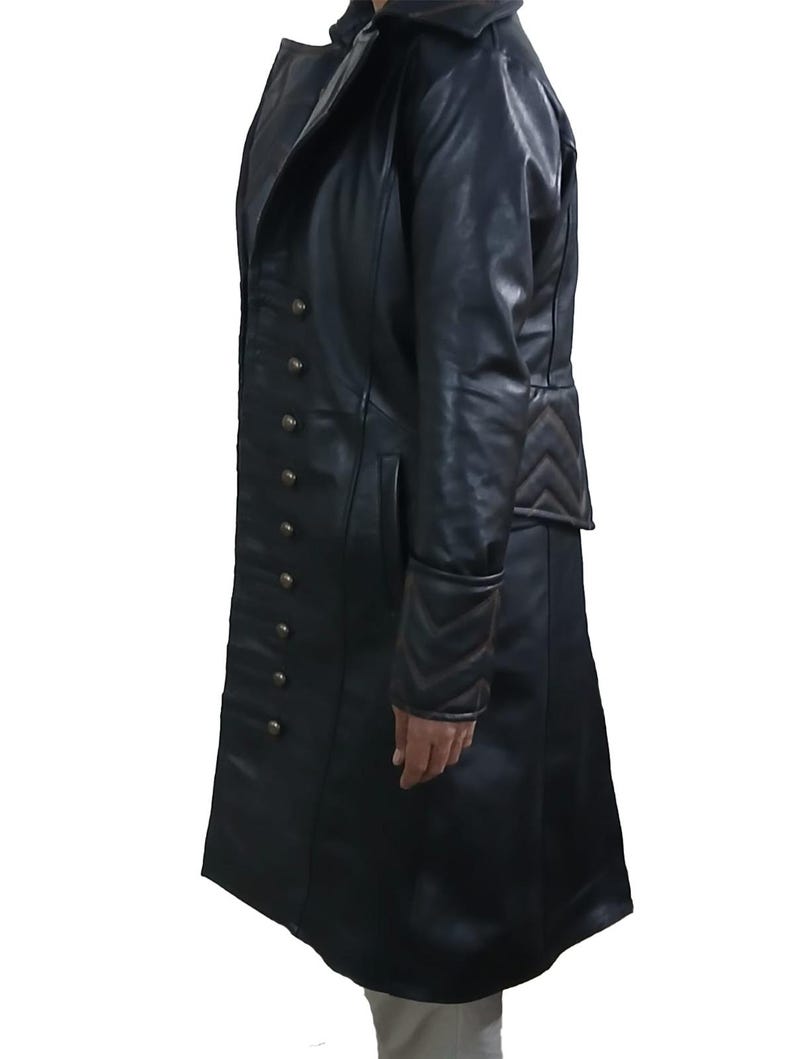 Men's Real Leather Trench Coat: Handmade Black Overcoat, Pirate Cosplay ...