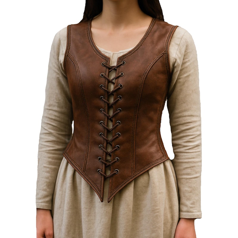 Long Brown Leather Corset - Etsy