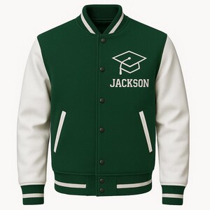 Personalized Green and White Varsity Jacket - Varsity Jacket - Unisex ...