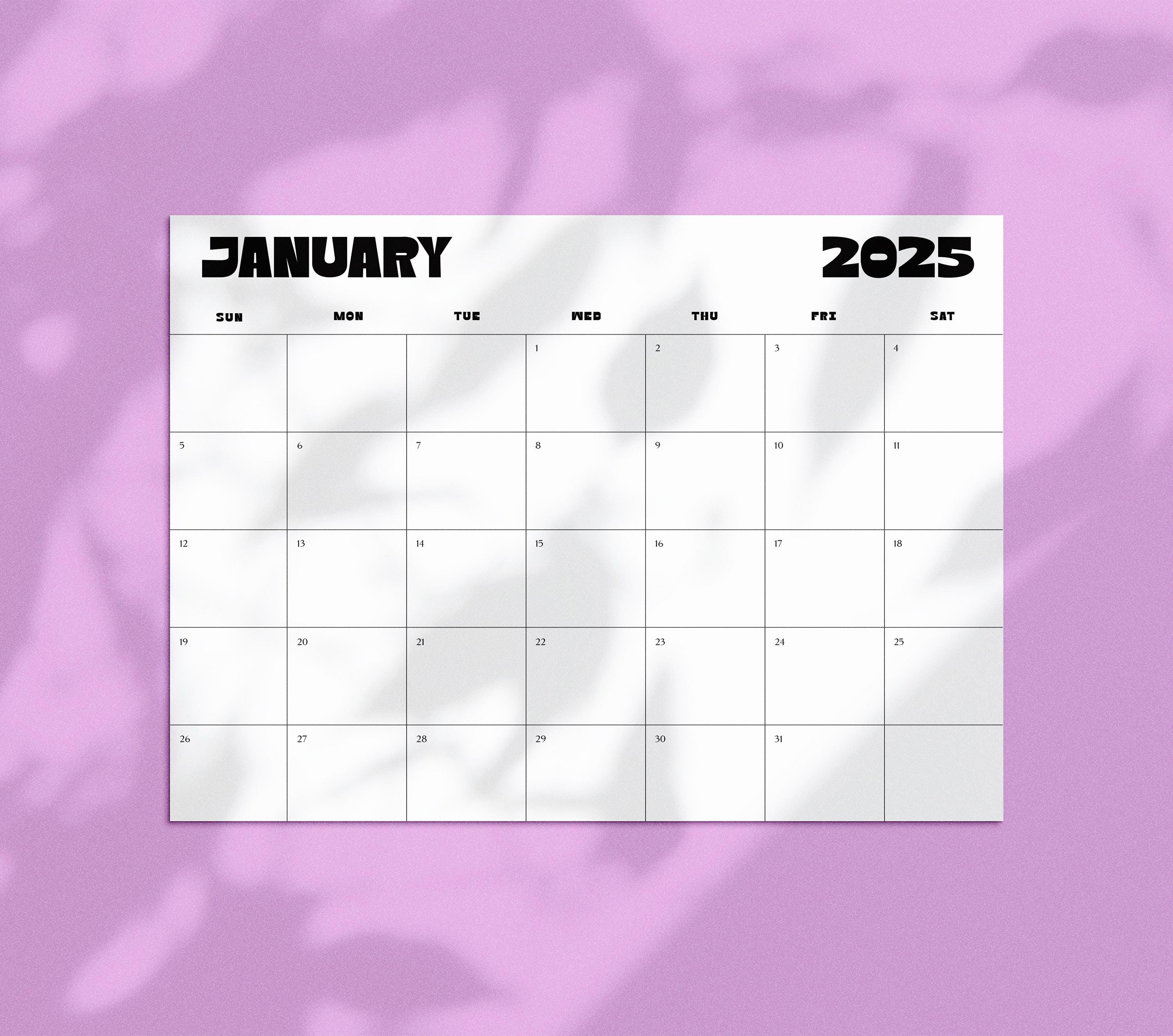 2025 Monthly Calendar | 11x8.5in | Funky Font | Digital Download - Etsy