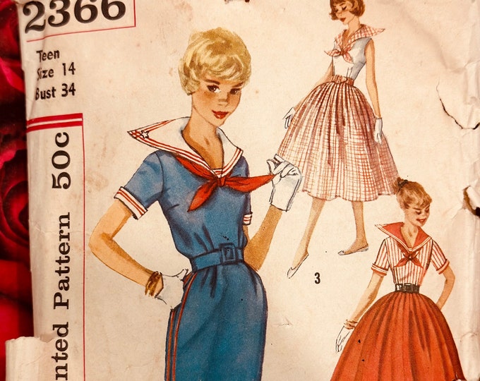 60's Sailor Collared Teen Dress Pattern-simplicity #2366 - Etsy