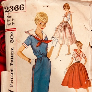60's Sailor Collared Teen Dress Pattern-simplicity #2366 - Etsy