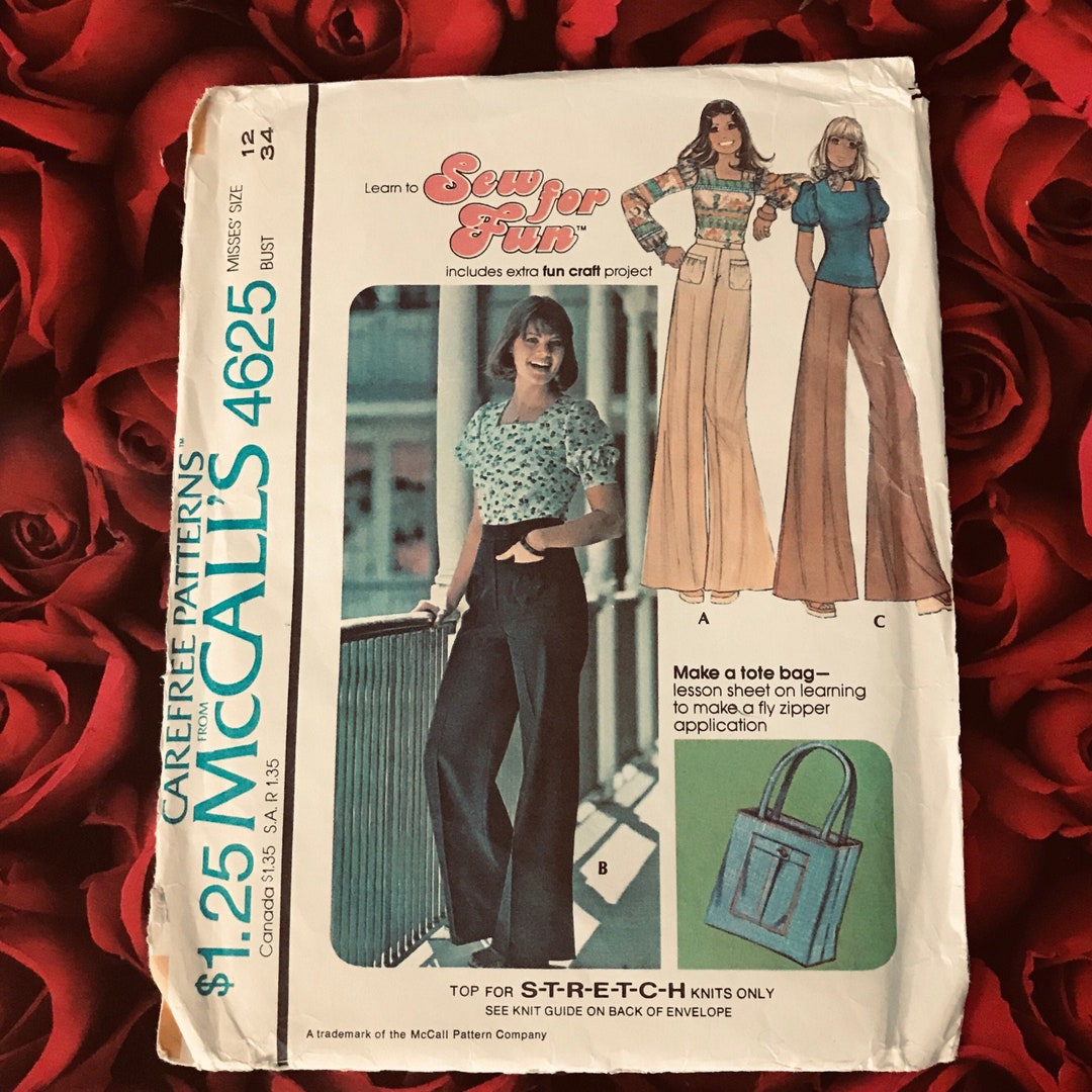 1970’s Uncut Bell Bottom Pants and Top Pattern -mccalls #4625 - Etsy