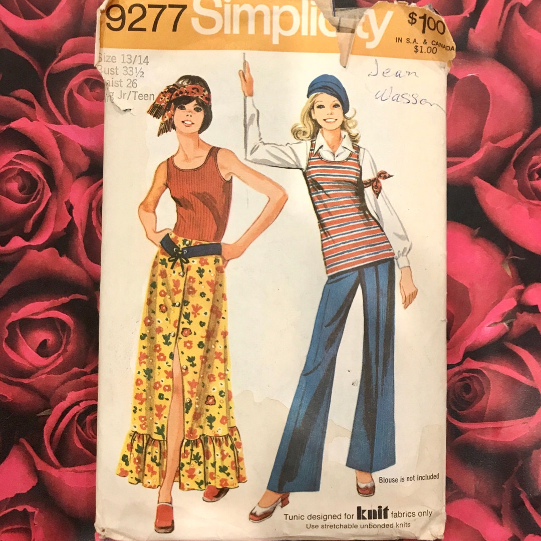 1970’s Jr. Tunic, Maxi Skirt, and Bell-bottom Pants-simplicity #9277 - Etsy