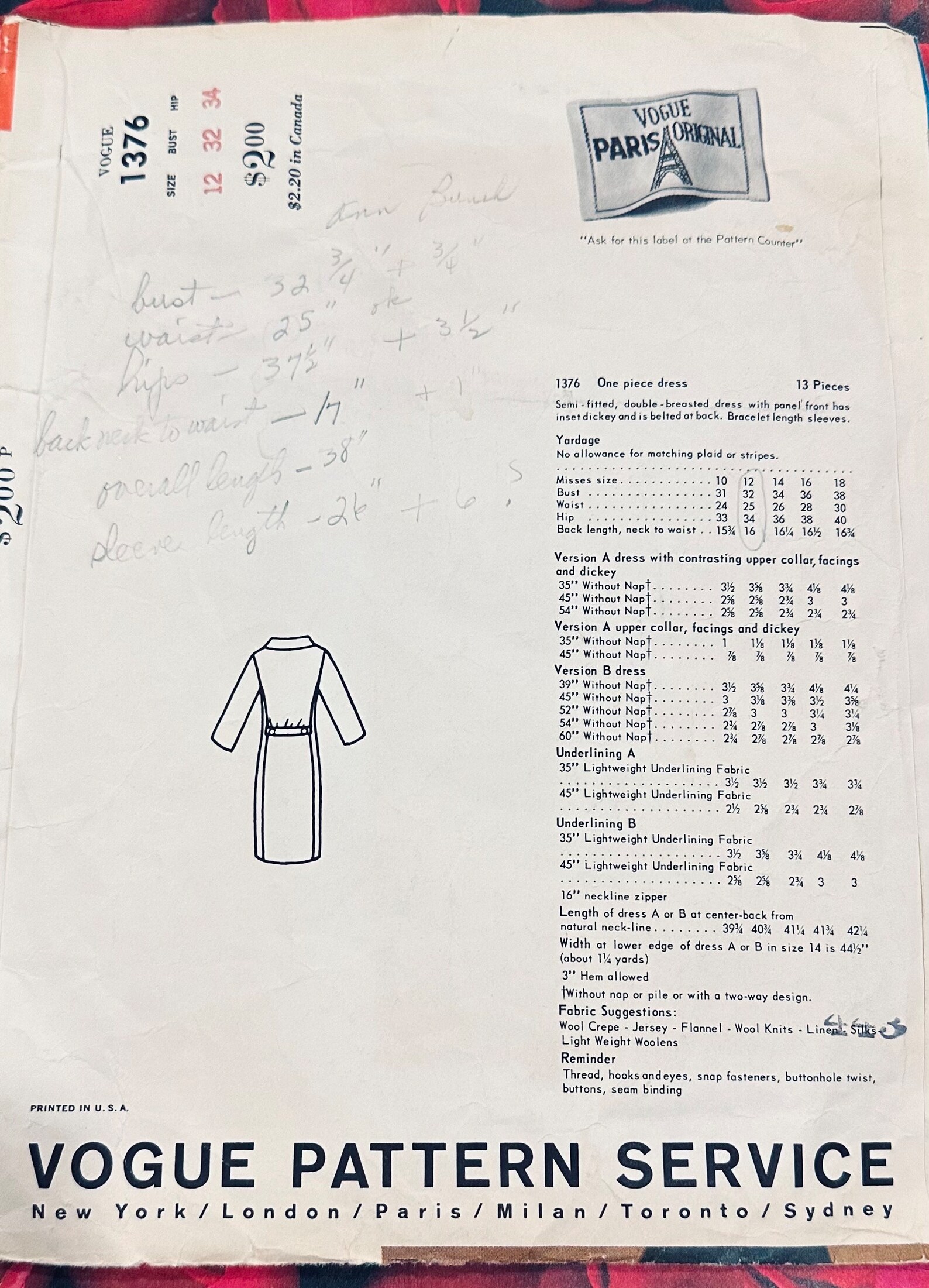 1960’s Jacques Heim Vogue Paris Original Dress Pattern-#1376 - Etsy