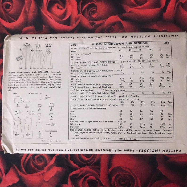 1950’s Negligee and Nightgown Pattern- Uncut Simplicity #3401 - Etsy