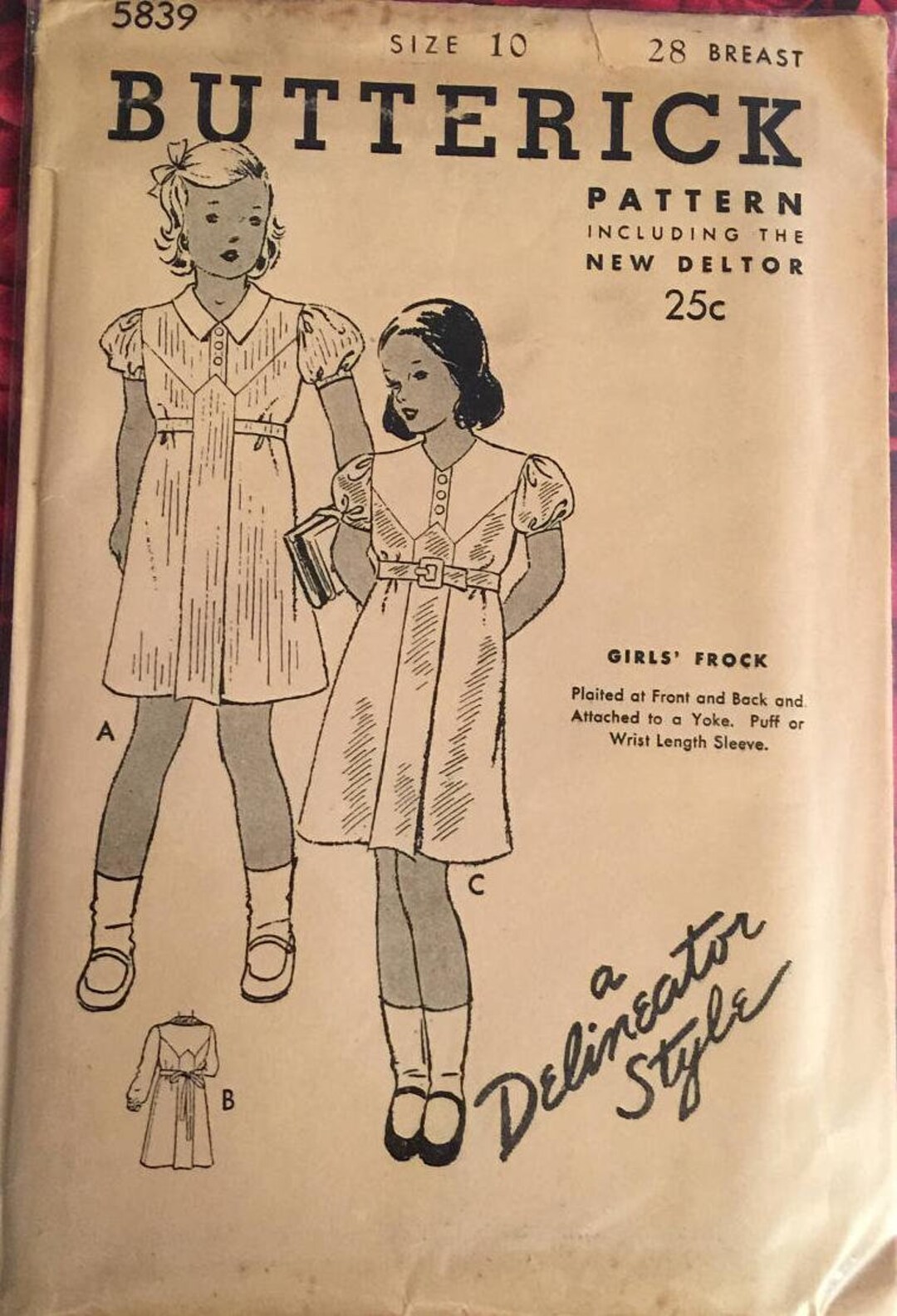 1930's Girls Butterick Delineator Pattern-5839 - Etsy