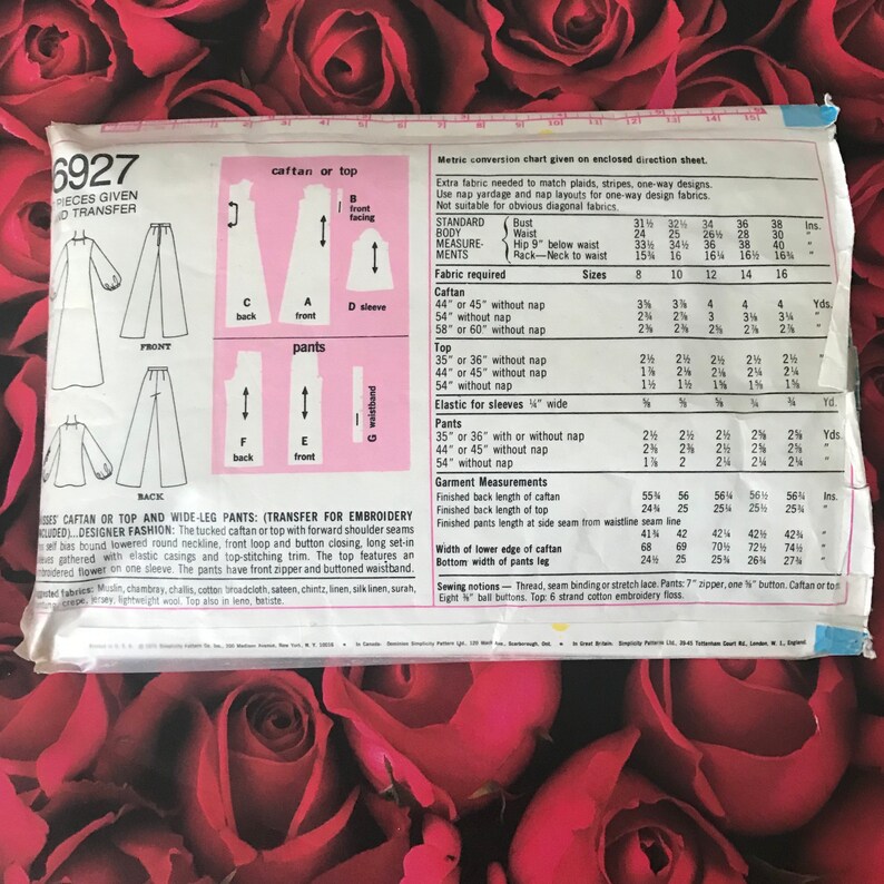 70s Caftan Top and Pants Pattern Simplicity 6927 - Etsy