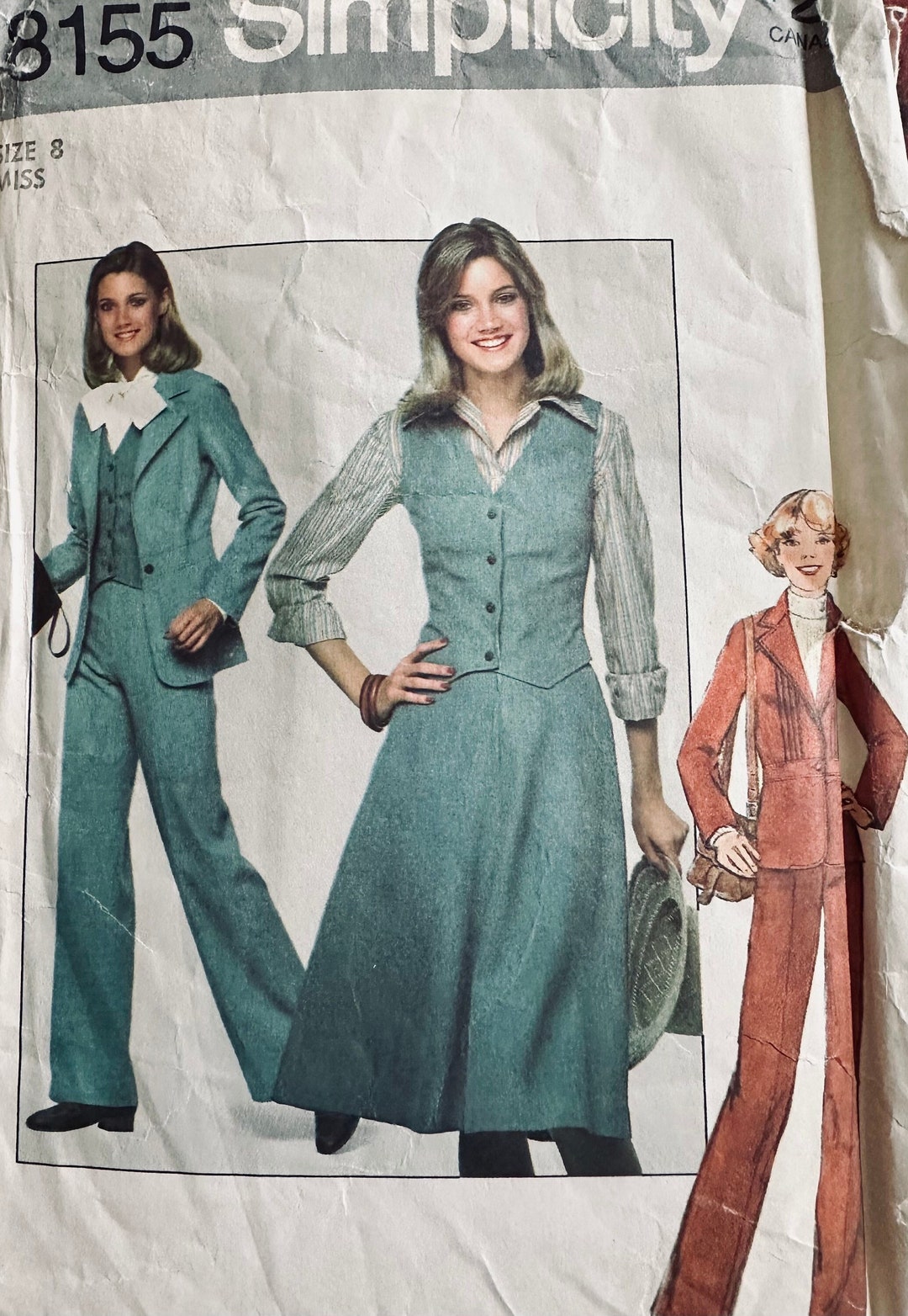 70’s Uncut Blazer, Vest, Skirt and Pants Pattern Simplicity #8155 - Etsy