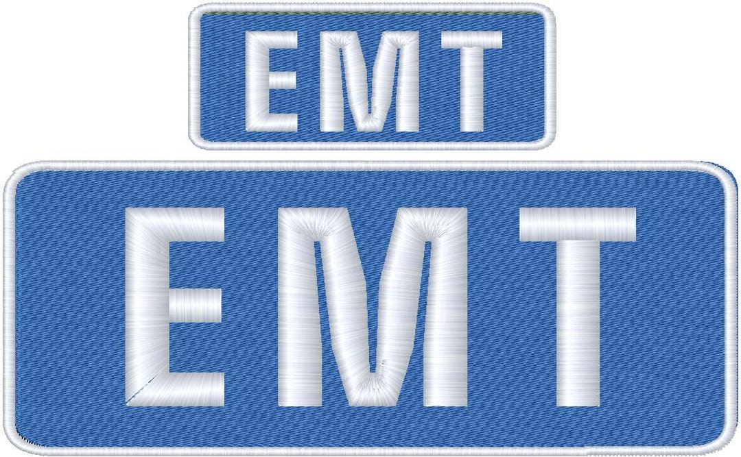 EMT Embroidery Patch 10x4 and 5x2 Inches Hook Backing White Letters ...