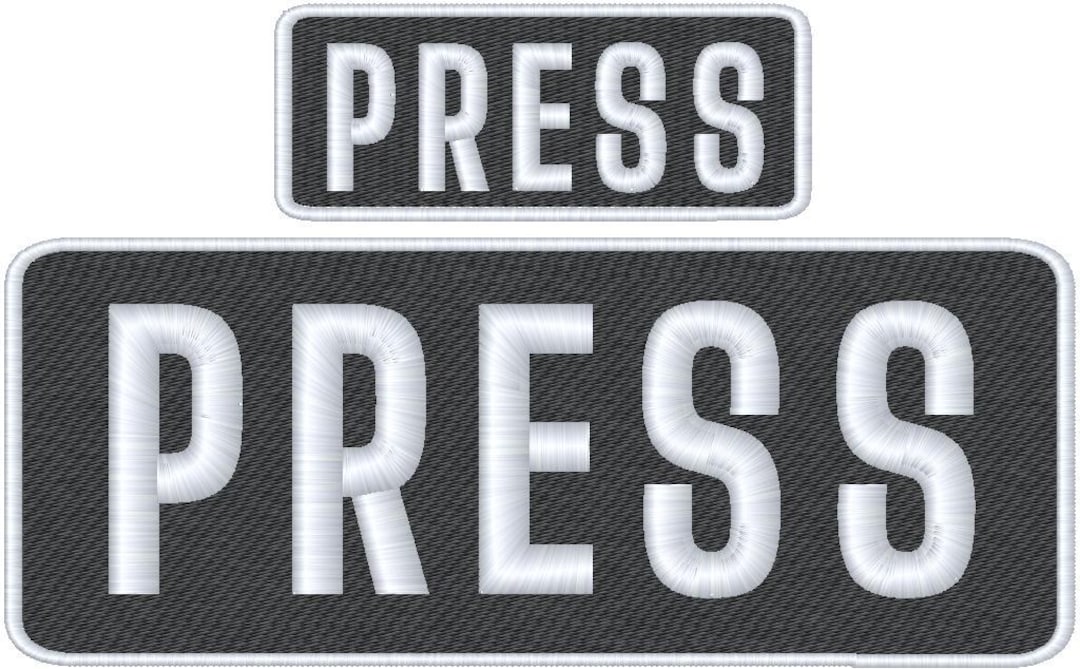PRESS Embroidery Patch 10x4 and 5x2 Inches Loop Backing White Letters ...