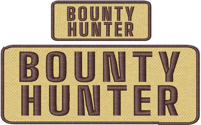 BOUNTY HUNTER Embroidery Patch 10x4 and 5x2 Inches Loop Backing Brown Letters With Brown Border ...