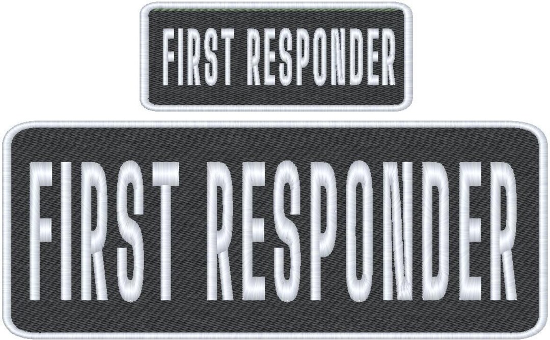 FIRST RESPONDER Embroidery Patch 10x4 and 5x2 Inches Loop Backing White ...