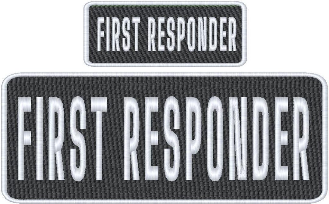 FIRST RESPONDER Embroidery Patch 10x4 and 5x2 Inches Hook Backing White ...