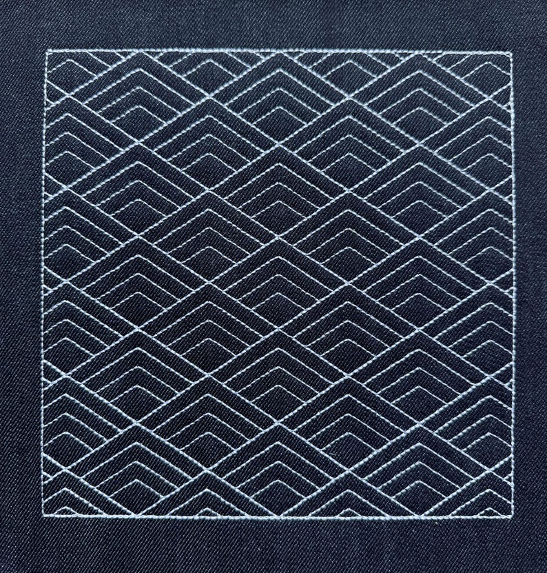 Quilt Block - Embroidered Sashiko Pattern - Hishi Seigaiha (菱青海波) - 10 ...