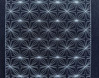 Quilt Block - Embroidered Sashiko Pattern - Hiyoku Igeta (比翼井桁)- 10"x10 ...