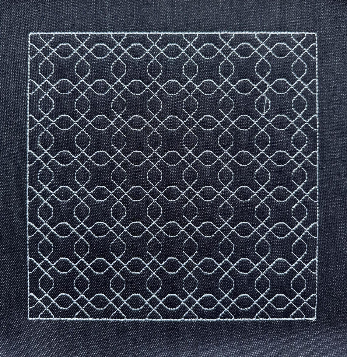 Quilt Block - Embroidered Sashiko Pattern - Hiyoku Igeta (比翼井桁)- 10"x10 ...