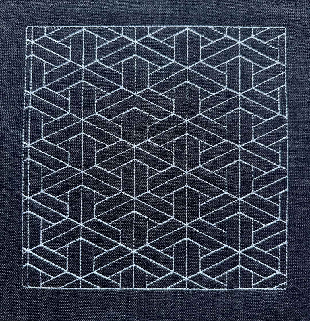 Quilt Block - Embroidered Sashiko Pattern - Kawari Bishamon Kikko (変わり毘沙門亀甲) - 10"x10" - Etsy