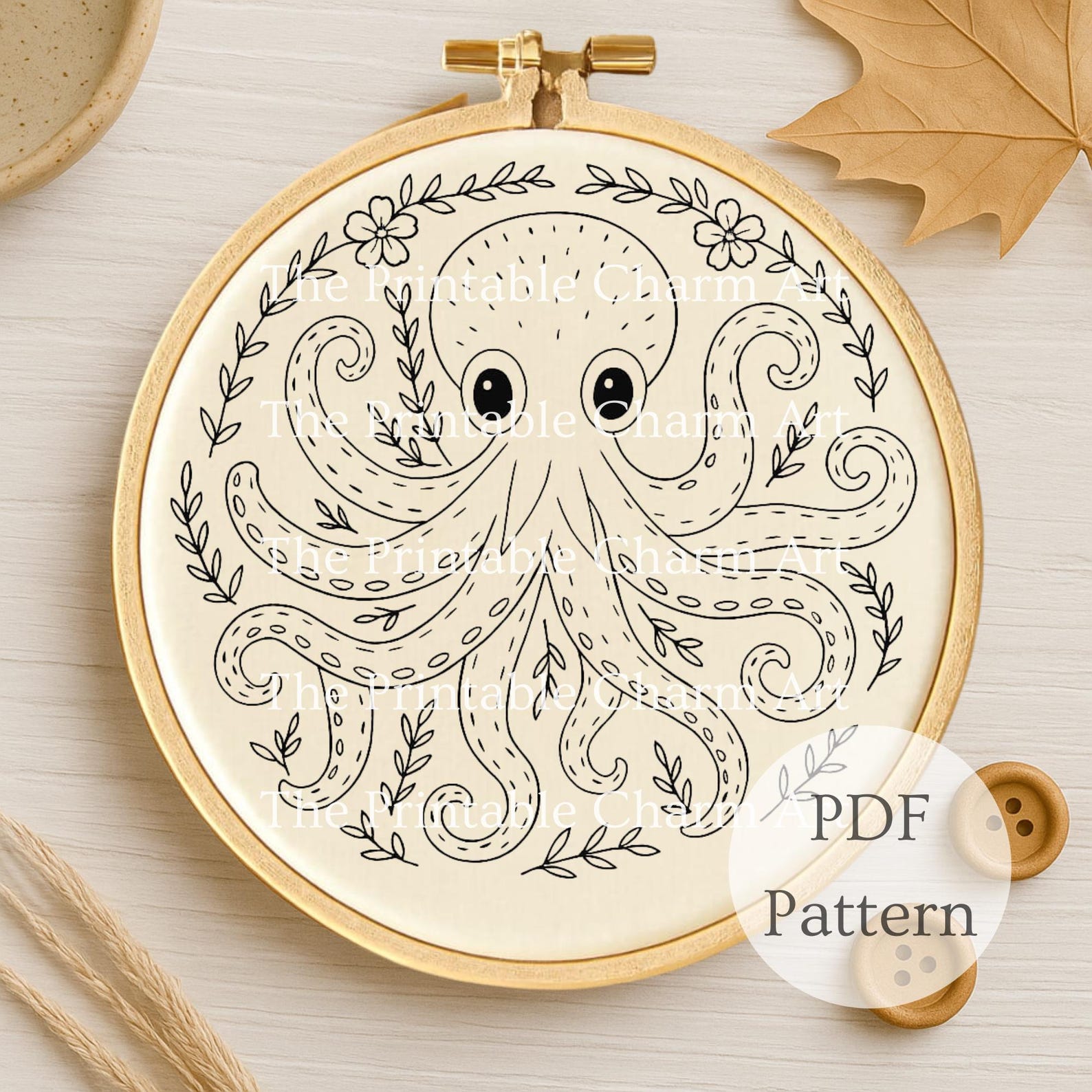 Octopus Hand Embroidery Pattern: DIY Hoop Art (PDF Downloadable File ...