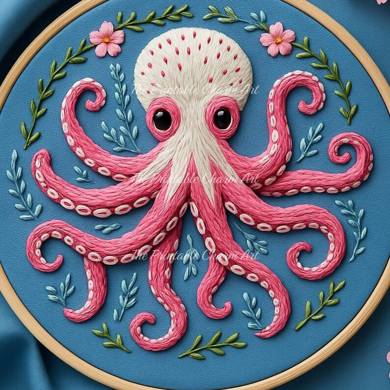 Octopus Hand Embroidery Pattern: DIY Hoop Art (PDF Downloadable File ...
