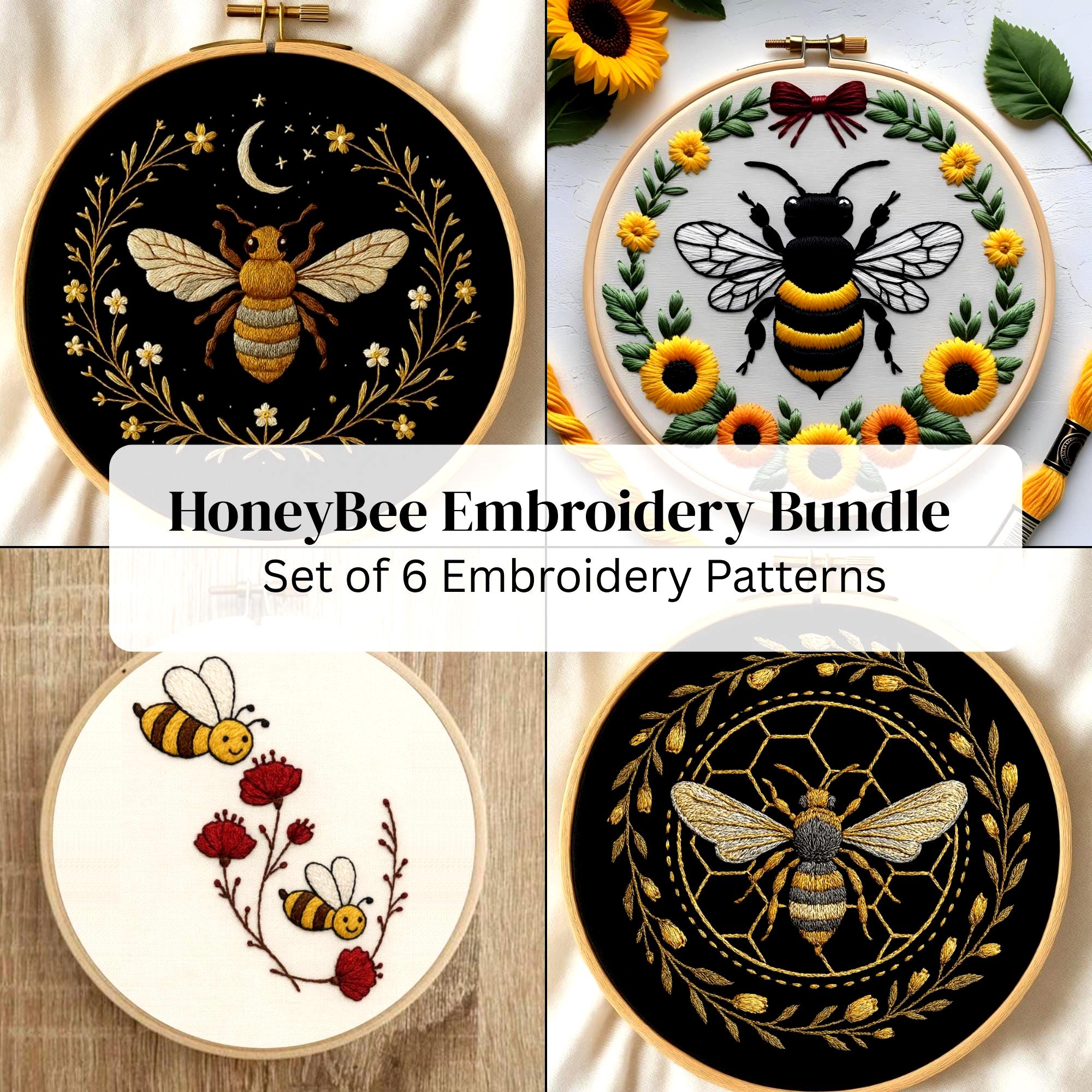 Bumble Bee Embroidery Pattern Bundle: 6 Honeybee Designs (PDF Download ...