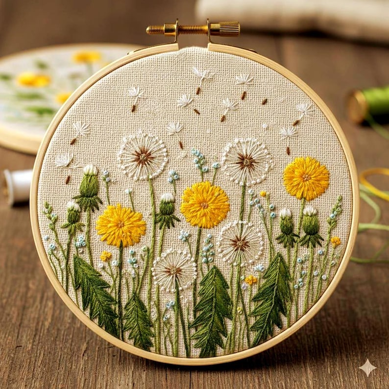 Dandelion Hand Embroidery Pattern, Floral Hoop Art PDF, Beginner ...